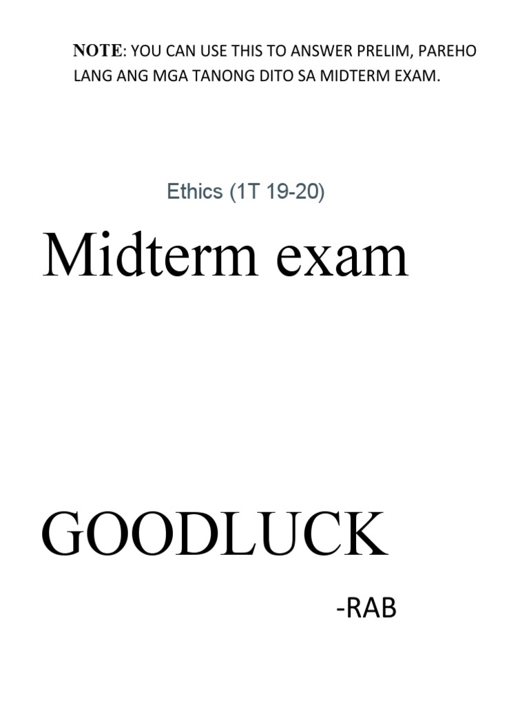 Ethics Midterm Exam | PDF | Morality | Value (Ethics)