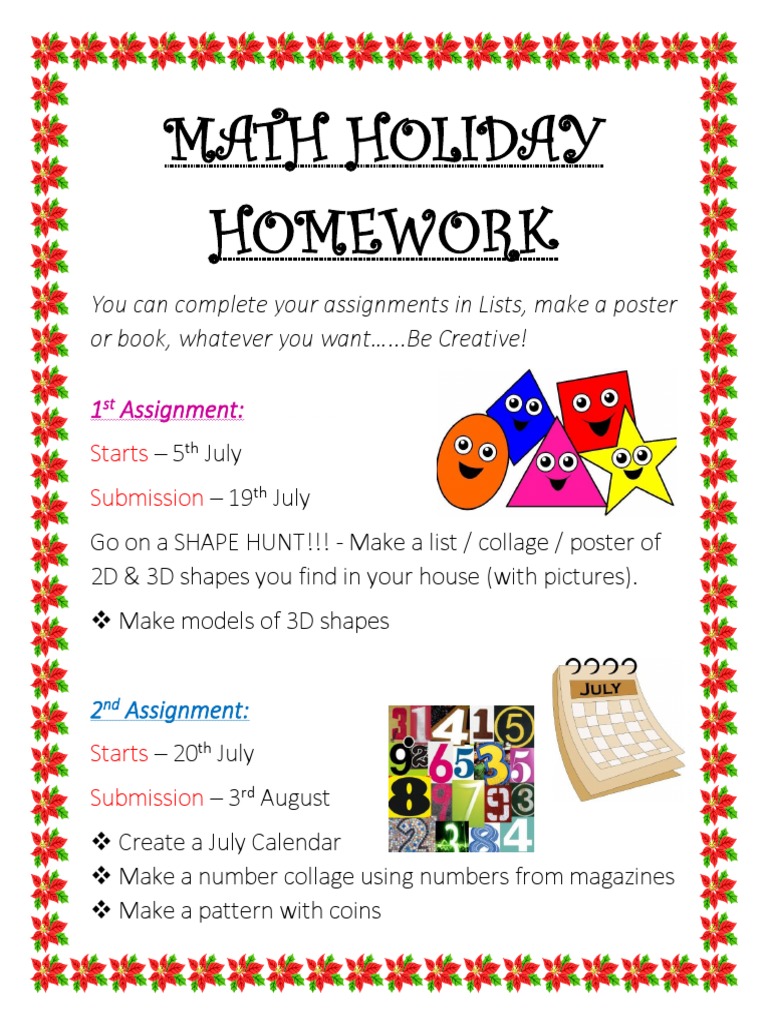 Creative Math Holiday Homework Assignments | PDF