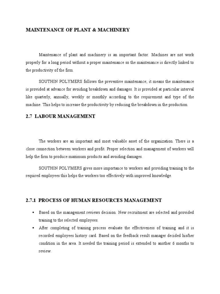 Maintenance of Plant & Machinery | PDF | Employment | Human Resources