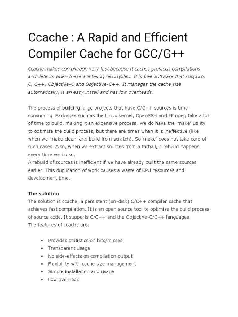 Fast GCC/G++ Compilation with Ccache | PDF | Compiler | C (Programming ...