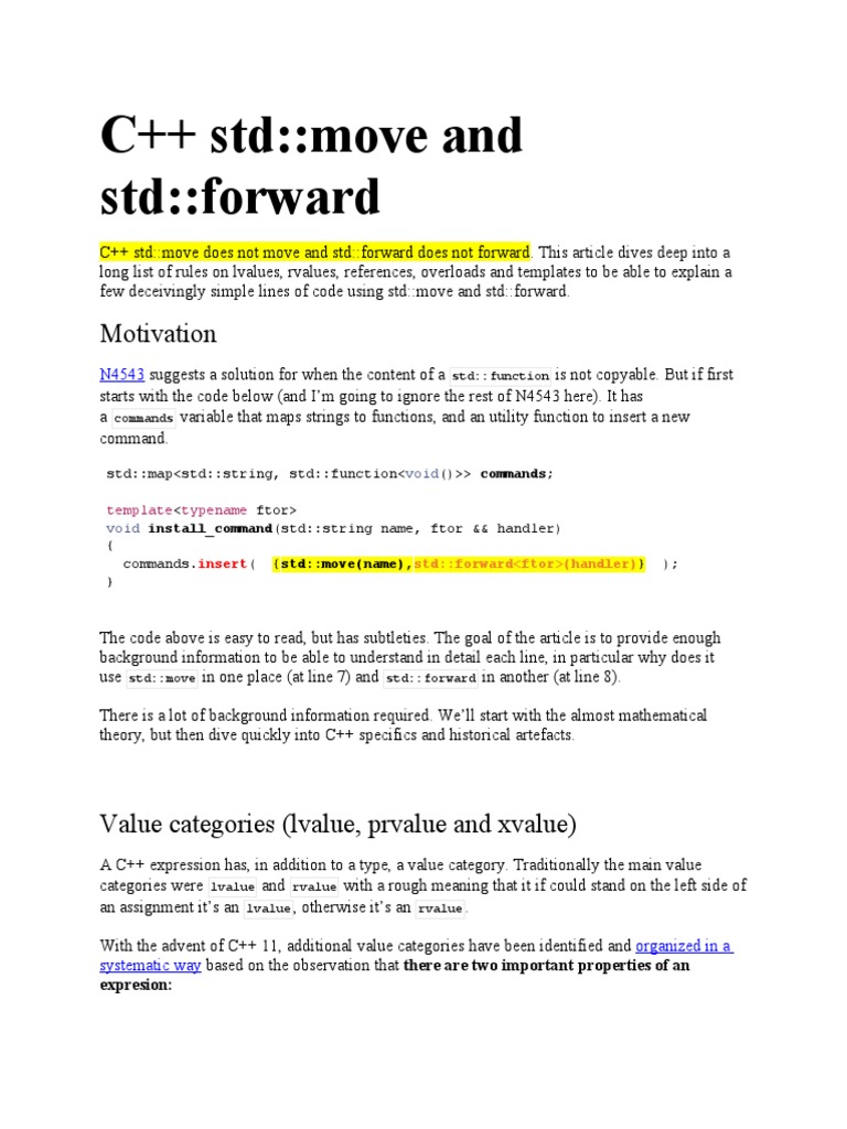 C++ STD Move and STD Forward | PDF | Parameter (Computer Programming) | C++ C++ STD Move and STD Forward | PDF | Parameter (Computer Programming) | C++