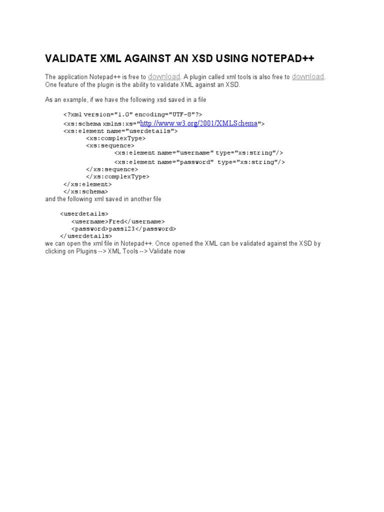 Validate Xml Against An Xsd Using Notepad Pdf Xml Data Model