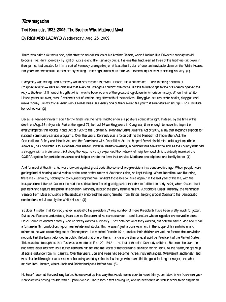 Time Magazine Text On TedKennedy | PDF | Government