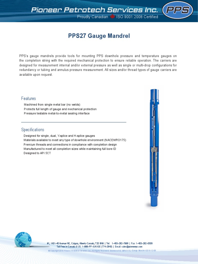 PPS27 Gauge Mandrel: Features | PDF