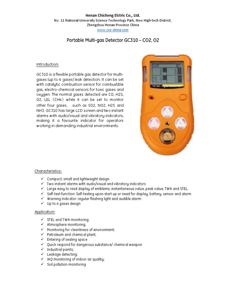 Portable Multi-Gas Detector GC310 - CO2, O2 | PDF | Physical Sciences ...