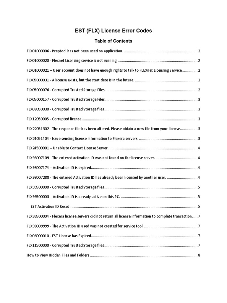 EST (FLX) License Error Codes PDF | PDF | Windows 7 | Computer File