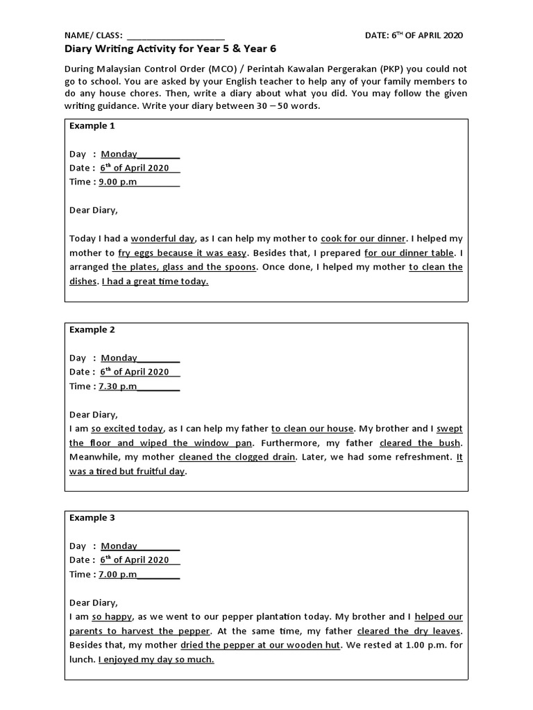 Diary Writing - Y5 and Y6 | PDF