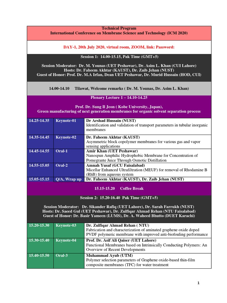 Technical Program ICM-2020 - V1 | PDF | Unit Operations | Chemical ...
