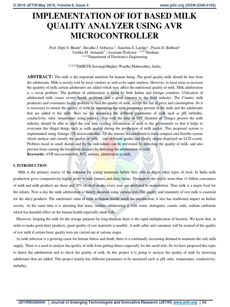Implementation of Iot Based Milk Quality Analyzer Using Avr Microcontroller | PDF | Sensor | Milk