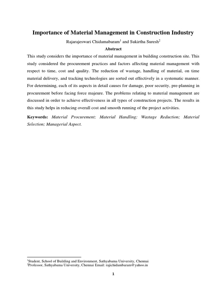 Importance of Material Management in Con PDF | PDF | Inventory ...