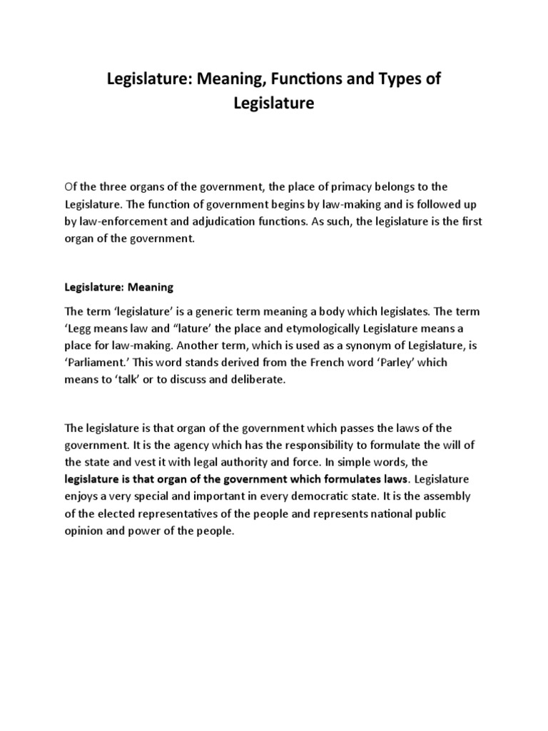 Legislature: Meaning, Functions and Types of Legislature | PDF ...