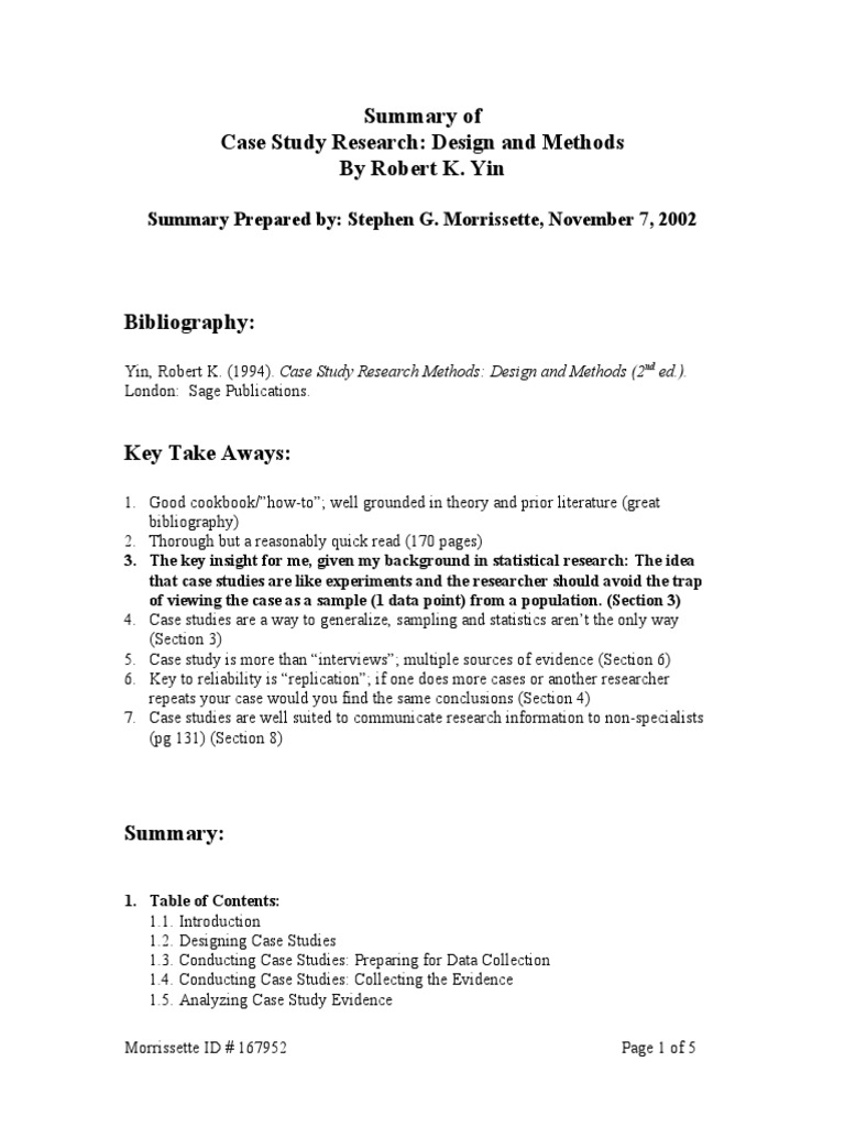 Summary of Case Study Research: Design and Methods by Robert K. Yin ...