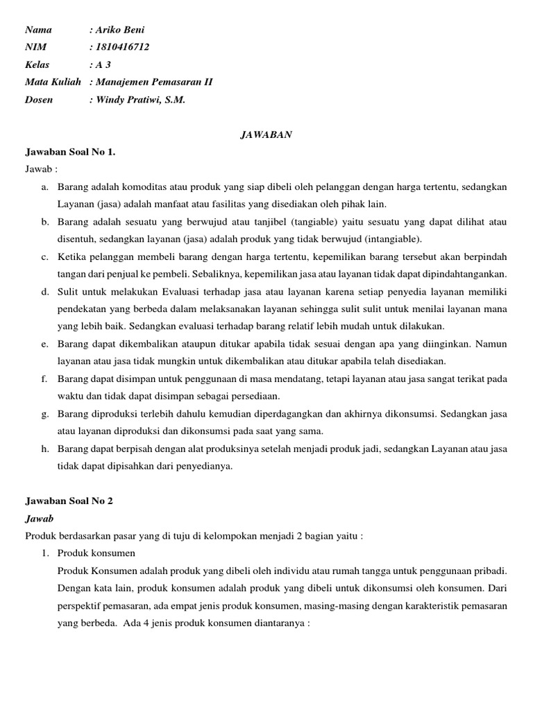 Jawaban UTS Manajemen Pemasaran II | PDF