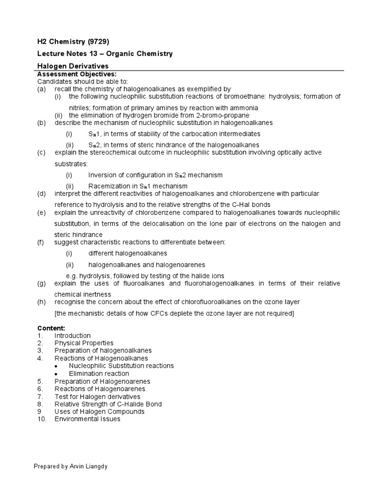 H2 Chemistry (9729) Lecture Notes 13 - Organic Chemistry Halogen ...