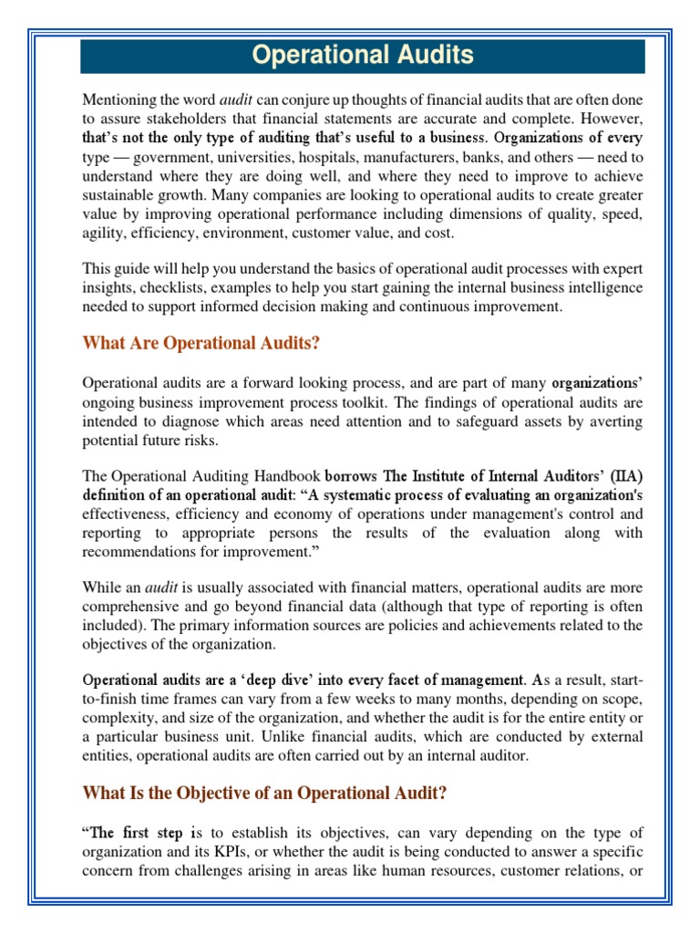 Operational Audits | PDF | Internal Audit | Audit