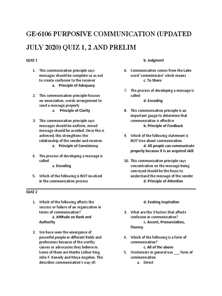 Ge-6106 Purposive Communication (Updated July 2020) Quiz 1, 2 and ...