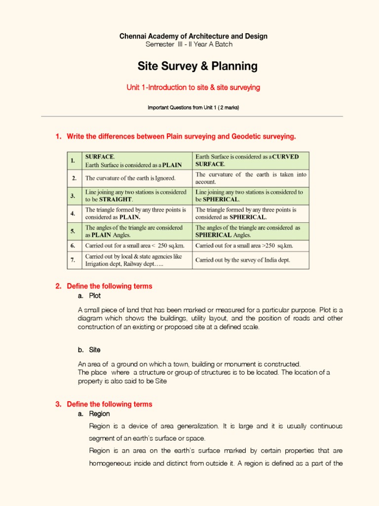 Unit 1 - All 2 Mark Question Answers | PDF | Surveying | Scientific ...