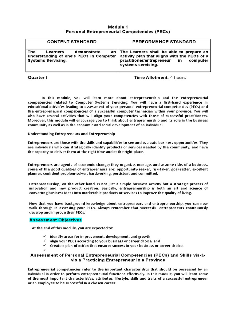 PECS Module | PDF | Entrepreneurship | Swot Analysis