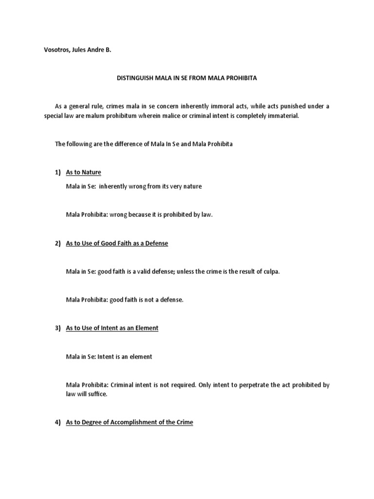 Mala in Se Vs Mala Prohibita | PDF