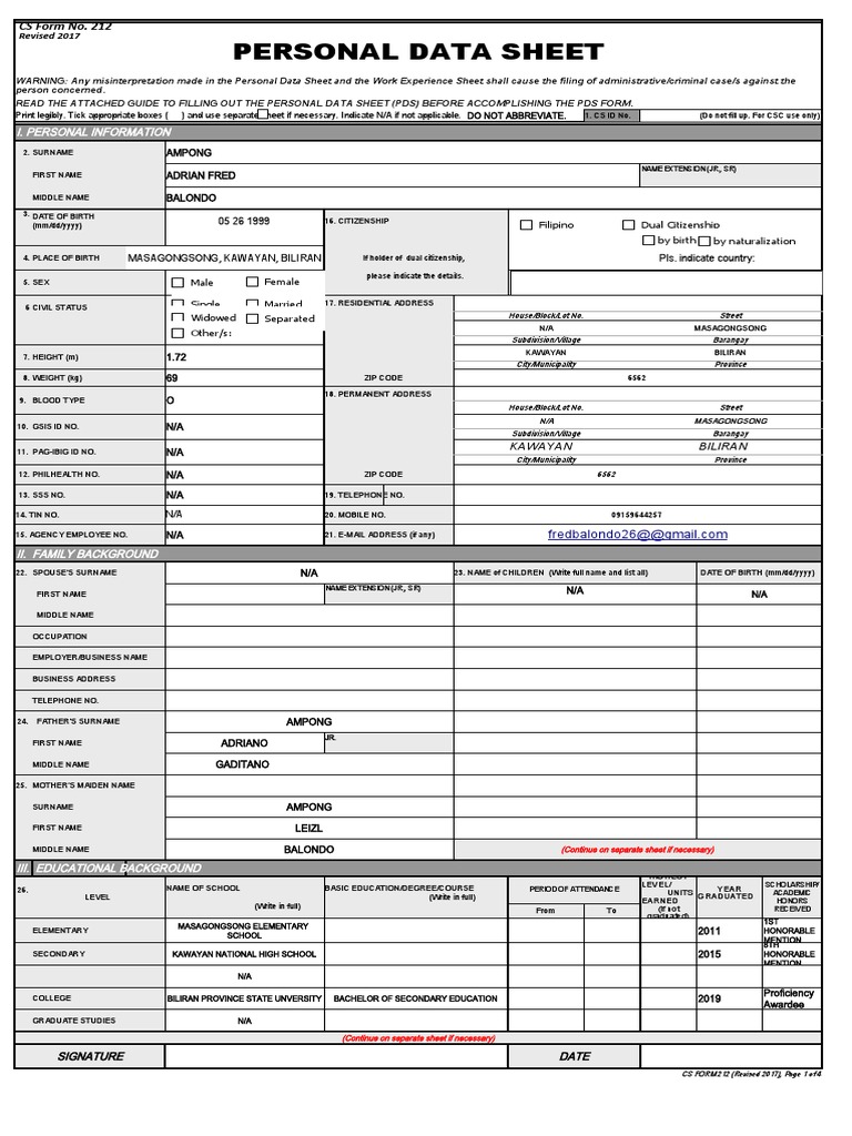 Personal Data Sheet | PDF | Government | Social Institutions