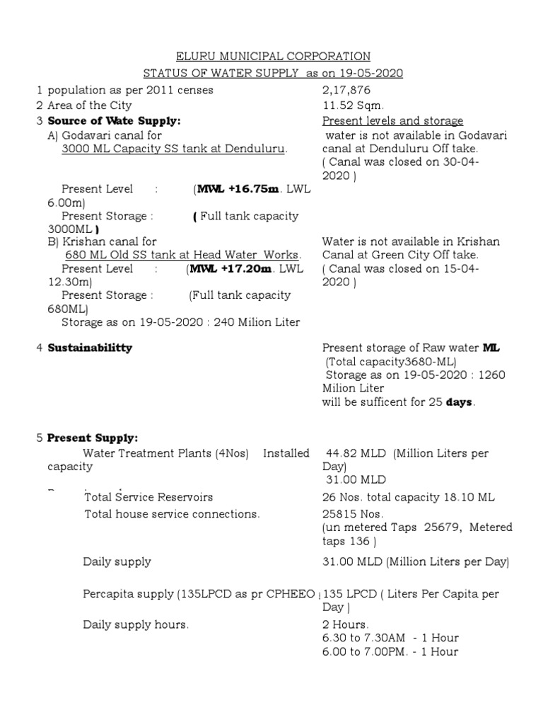 Eluru WS Status 21-03-2019 (Brief) | PDF | Infrastructure | Transparent ...