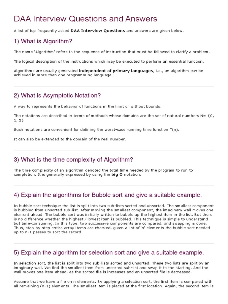 DAA Interview Questions and Answers | PDF | Time Complexity | Dynamic Programming