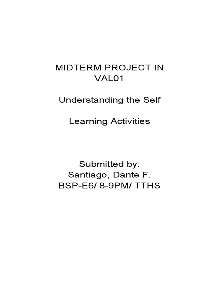 Midterm Project in VAL01 Understanding The Self Learning Activities | PDF | Id | Behaviorism