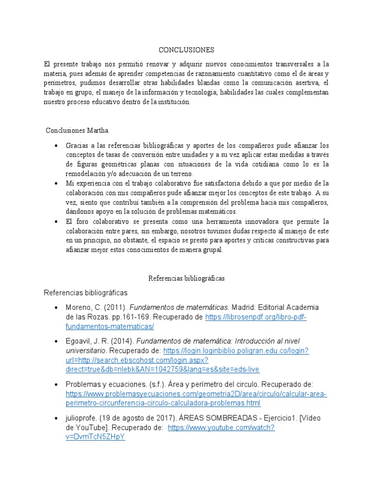 Conclusiones Matemáticas | PDF