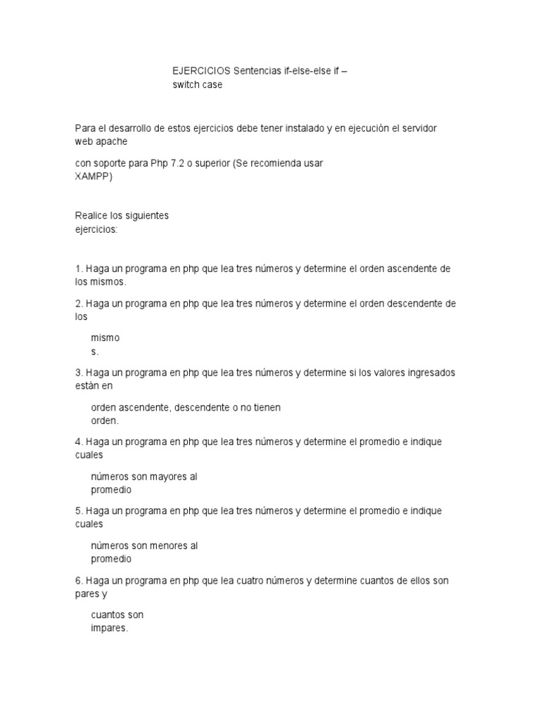 Ejercicios Sentencias If-Else-Else If-Switch Case | PDF