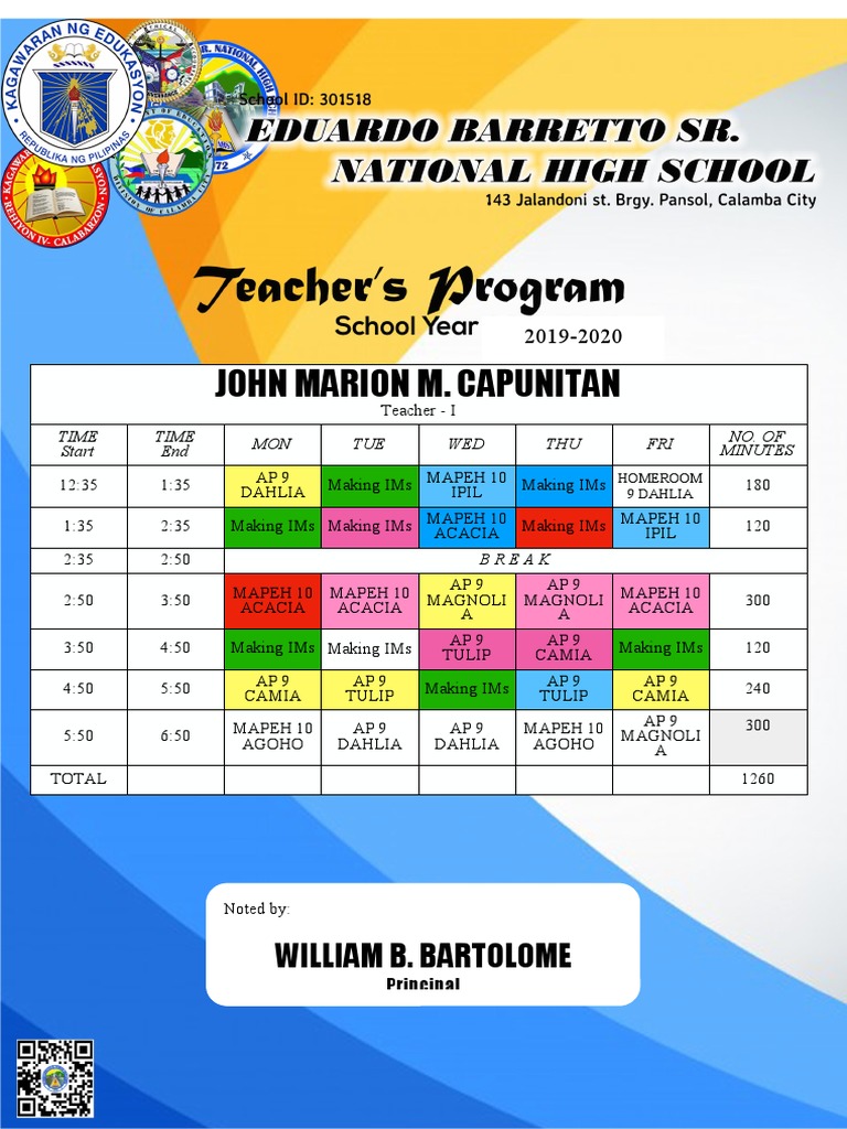 2019-2020 Teacher Schedule Overview | PDF