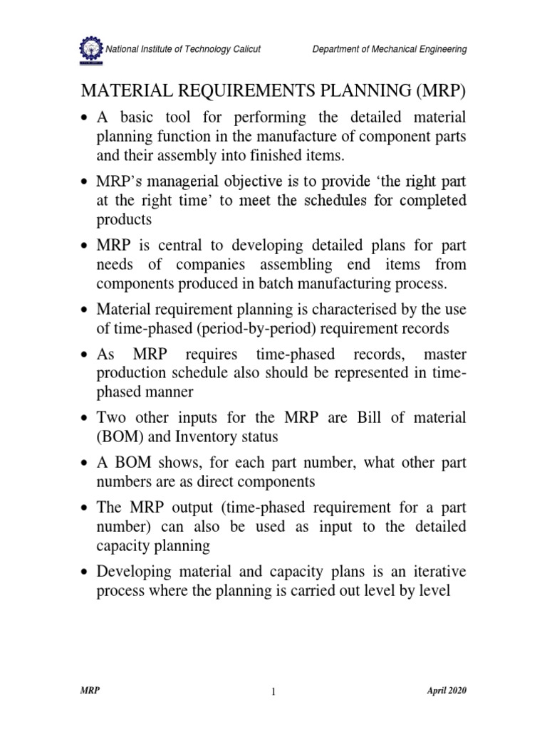 MRP Format and Planning Overview | PDF | Business