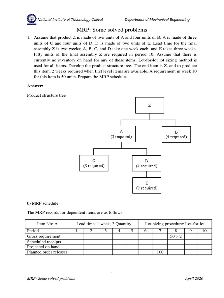 7b - Some Solved Problems in MRP | PDF | Business Process Management ...