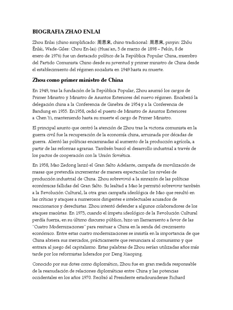 Biografia Zhao Enlai | PDF | Zhou Enlai | Comunismo