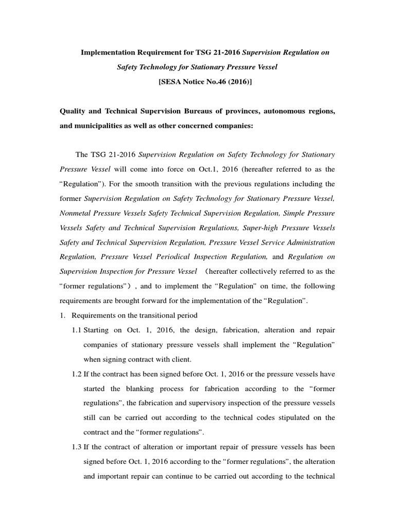 Implementation Requirement For TSG 21-2016 | PDF | Safety