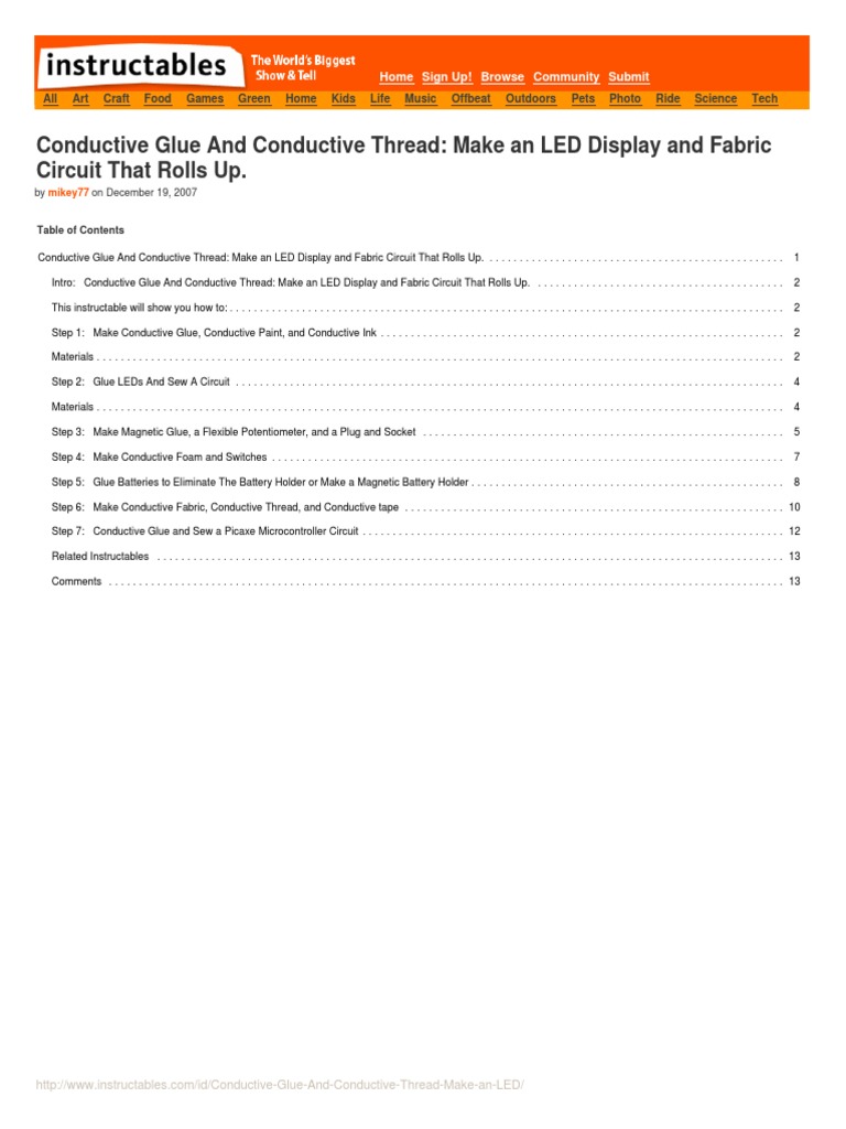 Conductive Glue and Conductive Thread Make An LED | PDF | Electrical ...