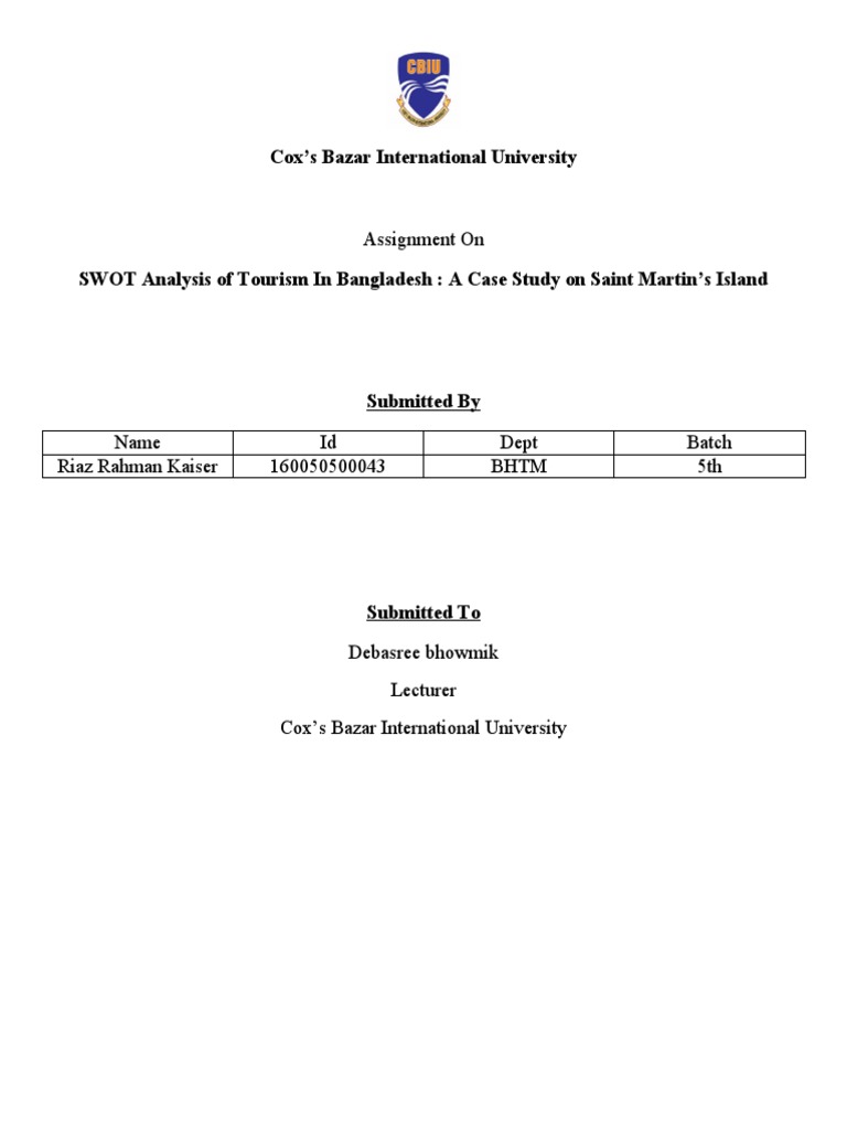 Kaiser Assignment On Bangladesh Tourism Saitn Martin | PDF | Swot ...