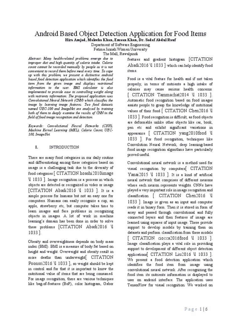 Android Based Object Detection Application For Food Items | PDF ...