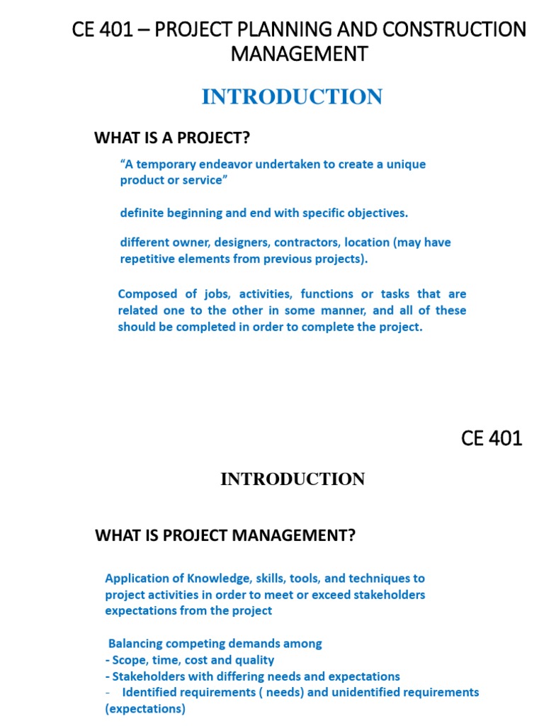 Ce 401 - Project Planning and Construction Management: What Is A ...