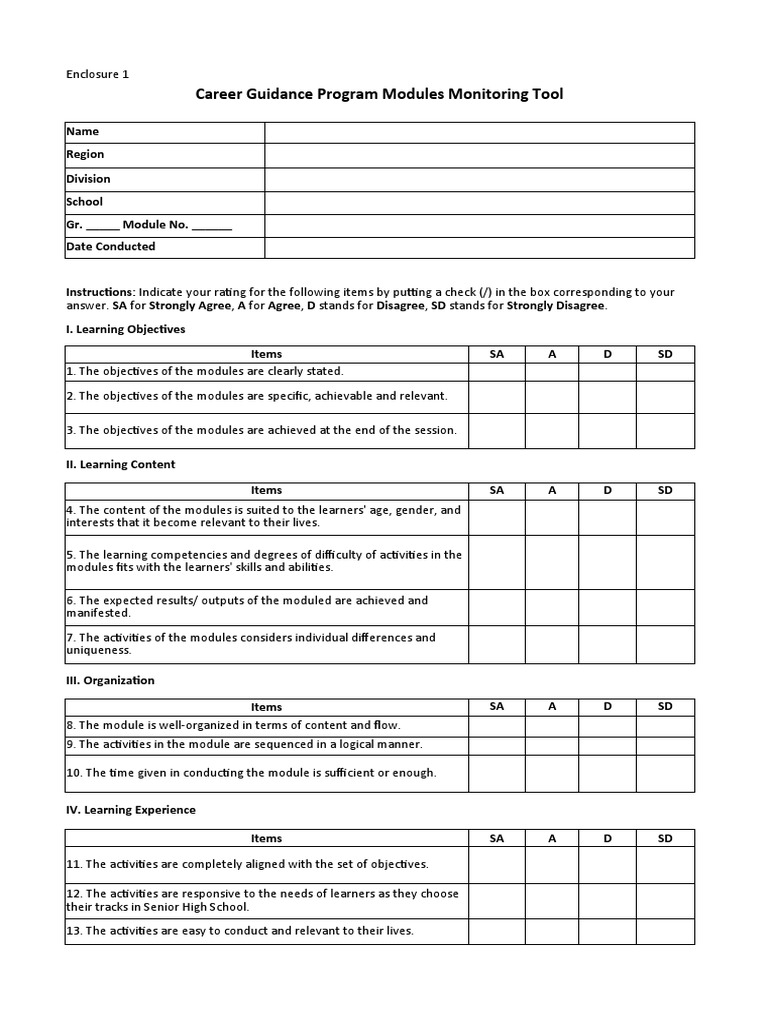 Career Guidance Program Modules Monitoring Tool | PDF
