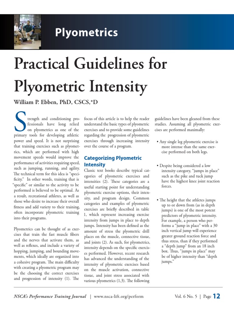 Practical Guidelines For Plyometric Intensity: Plyometrics | PDF | Strength Training | Physical ...