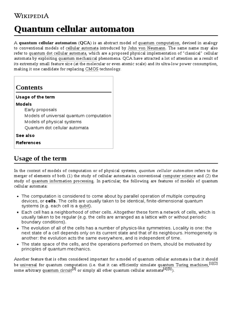 Quantum Cellular Automaton PDF | PDF | Quantum Mechanics | Modern Physics