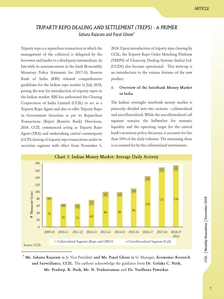 Triparty Repo Dealing and Settlement (Treps) - A Primer: Sahana Rajaram ...