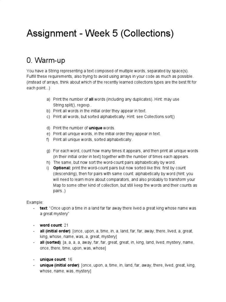 Assignment - Week 5 (Collections) : 0. Warm-Up | PDF | Parameter (Computer Programming ...
