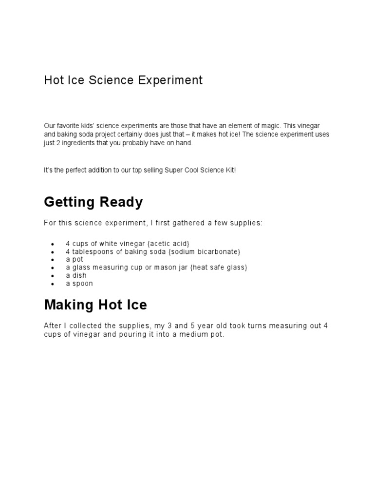 Magical Kids' Science: Hot Ice | PDF | Cooking, Food & Wine | Wellness