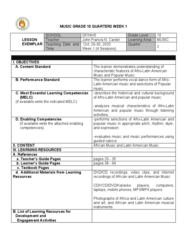 Afro-Latin American Music in Grade 10 | PDF | Entertainment ...