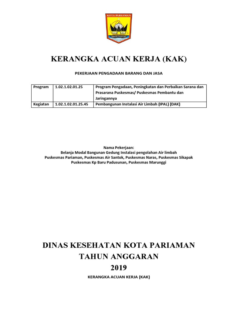 KAK IPAL Puakesmas 2020 | PDF