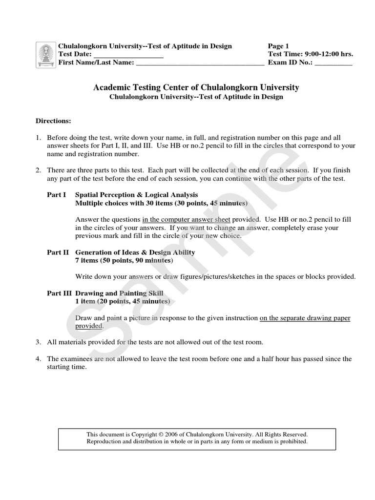 Sample: Academic Testing Center of Chulalongkorn University | PDF