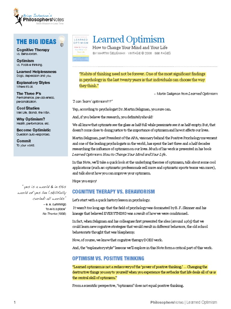 Learned Optimism PDF | PDF | Optimism | Cognition