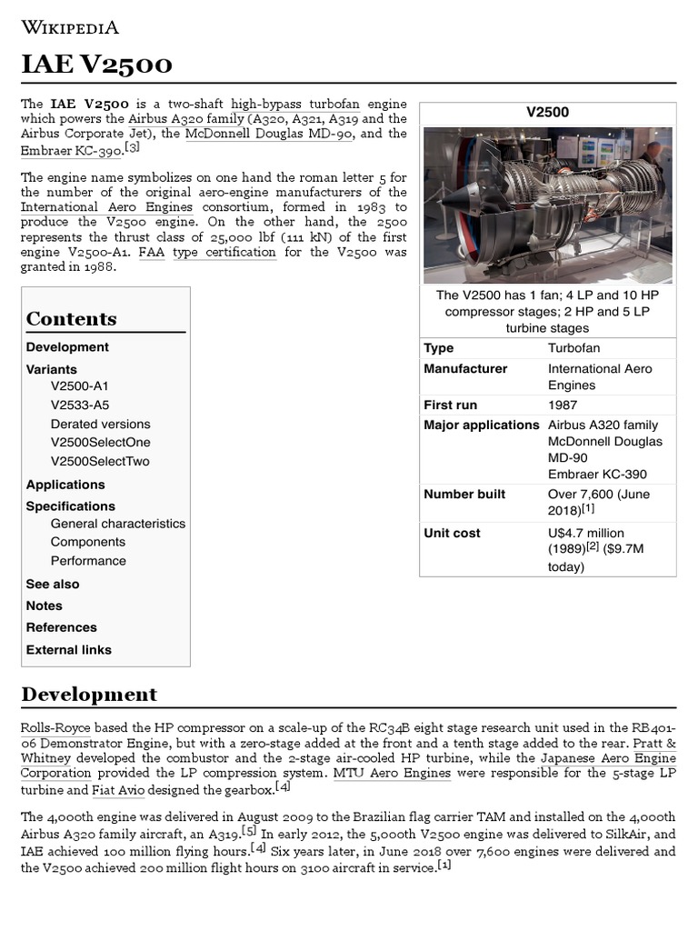 IAE V2500: Type Manufacturer First Run Major Applications Airbus A320 ...