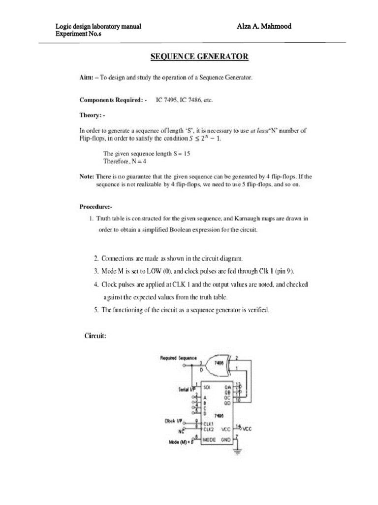 Logic Design Laboratory Manual Experiment No.6: Alza A. Mahmood | PDF